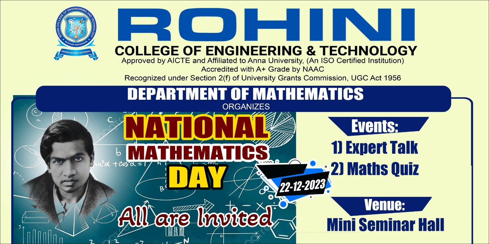 National Mathematics Day Celebrations at Rohini College Inspire Students - Rohini College of ...